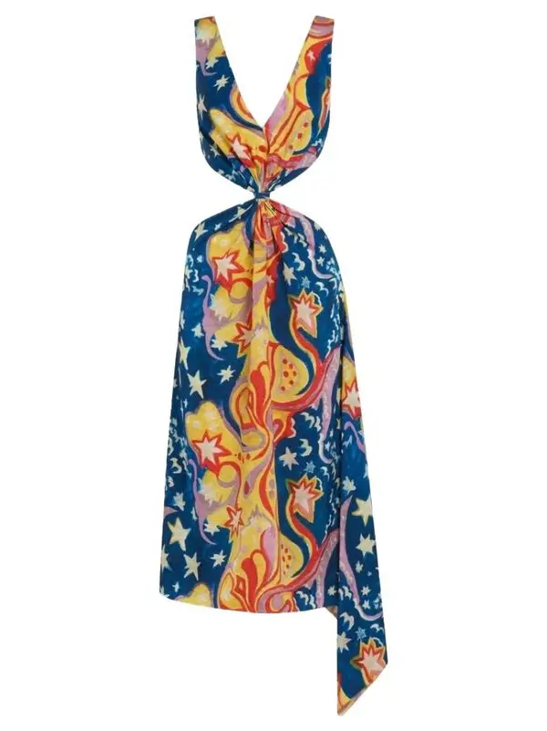 Marni Cut-out Galactic Paradise Printed Midi Dress - Blue