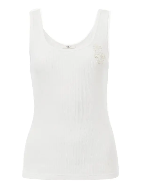 Chloé Crewneck Ribbed Tank Top With Pineapple Patch - White