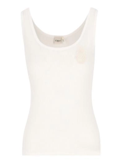 Chloé Crewneck Ribbed Tank Top With Pineapple Patch - White