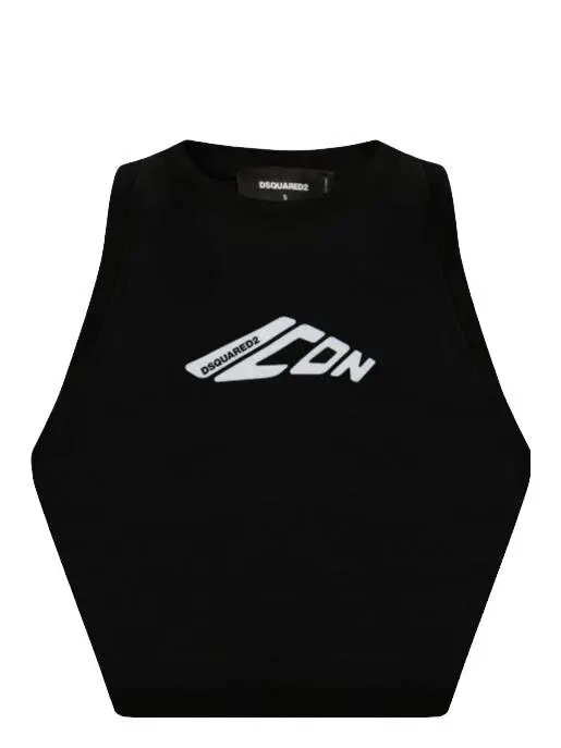 Dsquared2 Sleeveless Cropped Tank Top With Logo Detail - Black