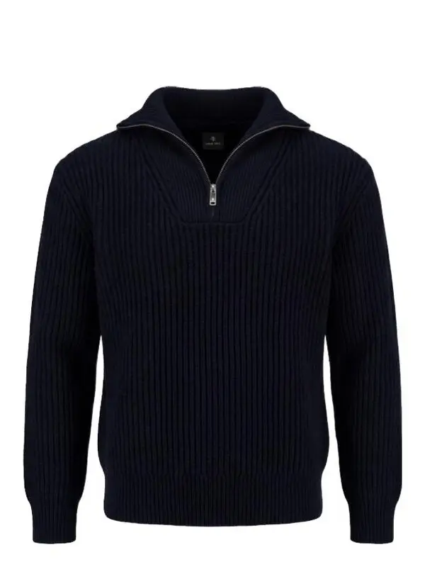 ANINE BING Half-zip Ribbed Knit Sweater - Black