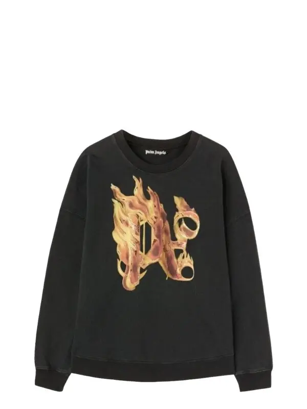 Palm Angels Logo Print Crewneck Sweatshirt - Black
