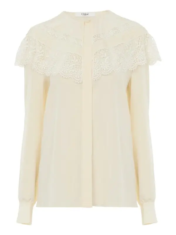 Chloé Lace-trim Collar Gathered Blouse - Pure White