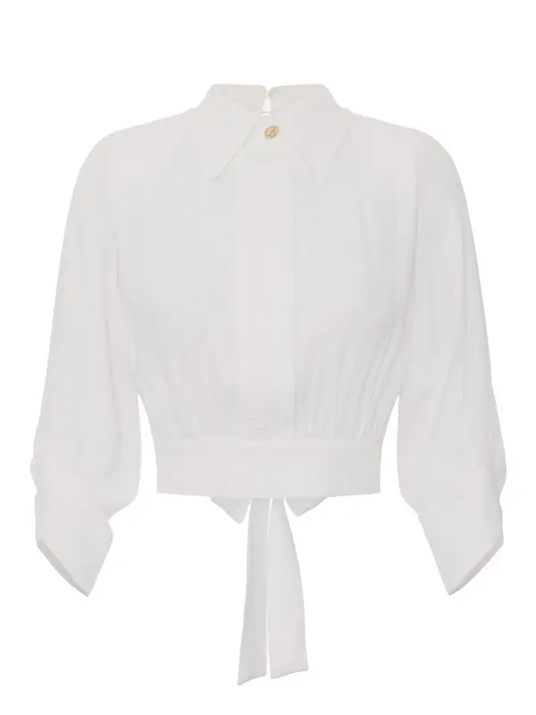 Elisabetta Franchi Georgette Blouse With Classic Collar And ¾ Sleeves - Ivory