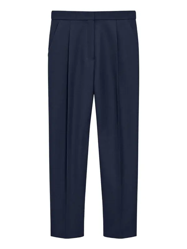 Theory Tapered High-rise Trousers With Pleated Detailing - Nocturne Navy