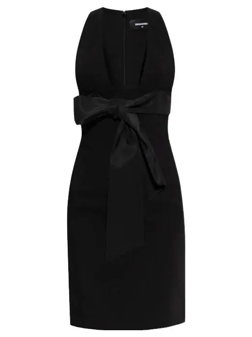 Dsquared2 Sleeveless V-neck Mini Dress With Bow Embellishment - Black