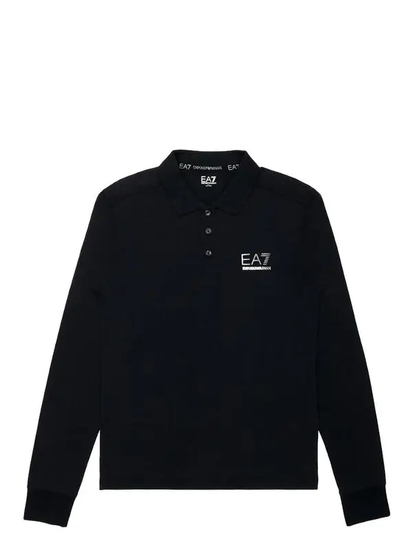 EA7 Logo Pattern Polo Shirt - Black