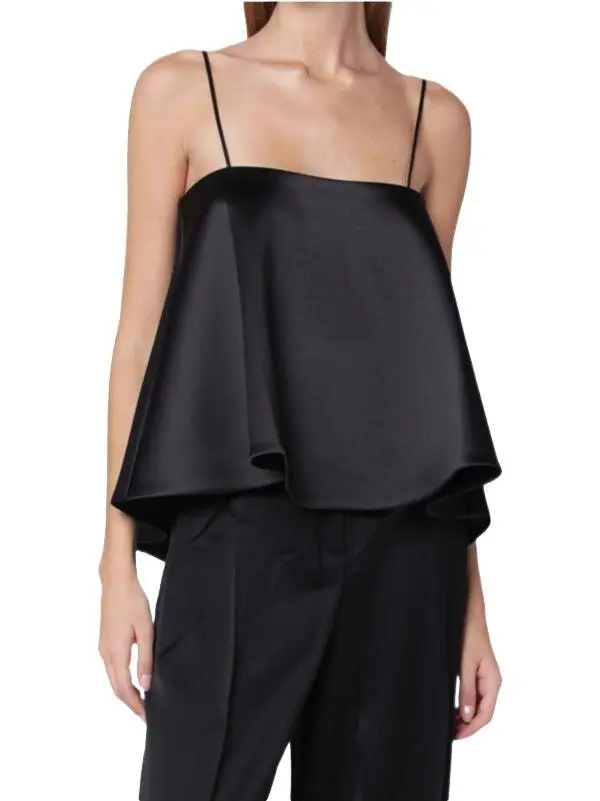 RÓHE One Shoulder Sleeveless Cape Top - Black