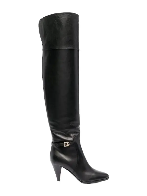 Dolce & Gabbana Over-the-knee High Heel Boots With Logo Detail - Black