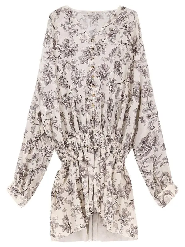 GOLDEN GOOSE Floral V-neck Long Sleeve Mini Dress - Pink