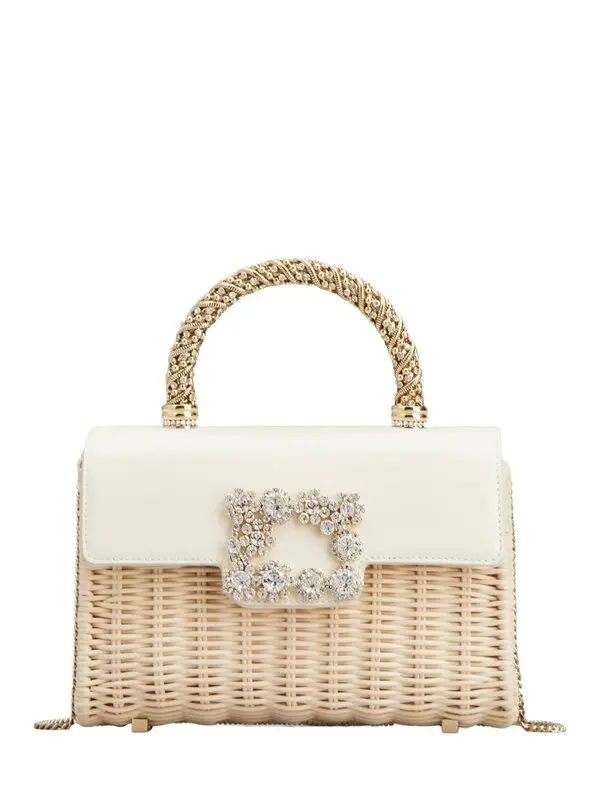 ROGER VIVIER Wicker Jewel Mini Flower Strass Buckle Clutch Bag - Nude