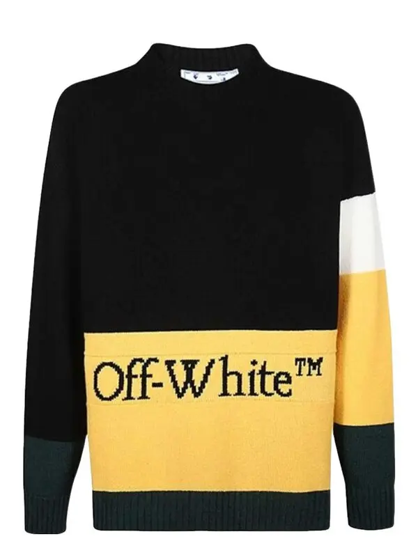 Off-White Color Blocked Wool Pullover With Logo Jacquard - Black