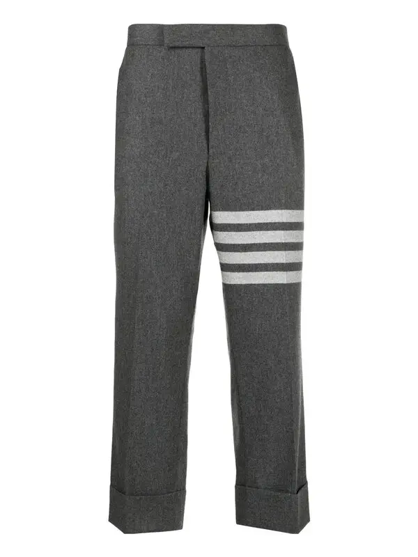 Thom Browne 4-bar Stripe Detailed Flannel Trousers - Medium Gray
