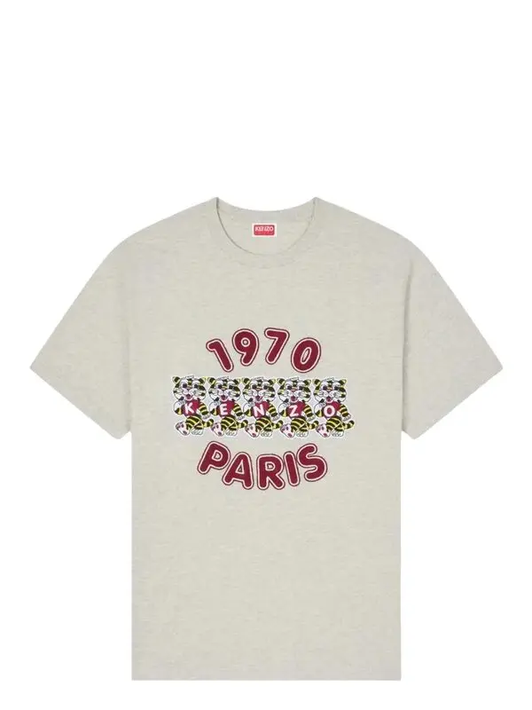 Kenzo Wild Tiger Embroidered Cotton T-shirt - Light Gray