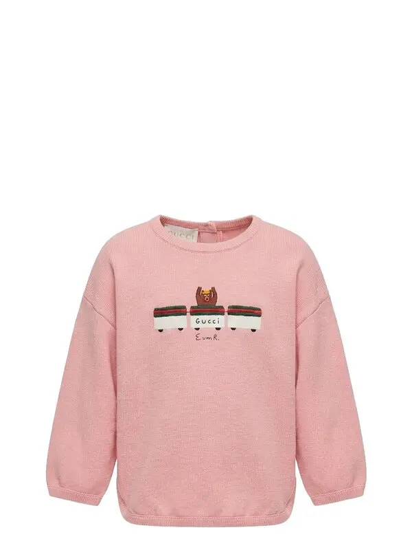 Gucci Cotton Sweatshirt With Train And Bear Print - Light Pink