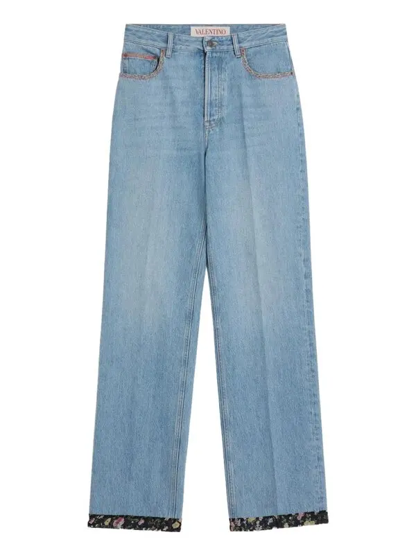 Valentino Garavani Floral Trim Straight Leg Jeans - Blue