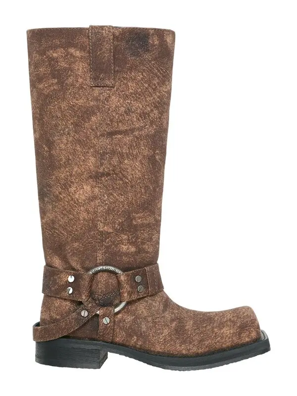 Acne Studios Denim Buckle Boots - Rust Brown