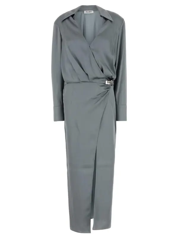 Attico Long-sleeved Wrap Dress - Grey Blue