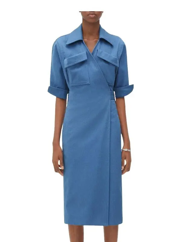 Bottega Veneta Twill Midi Dress With Double Belt Closure - Blue