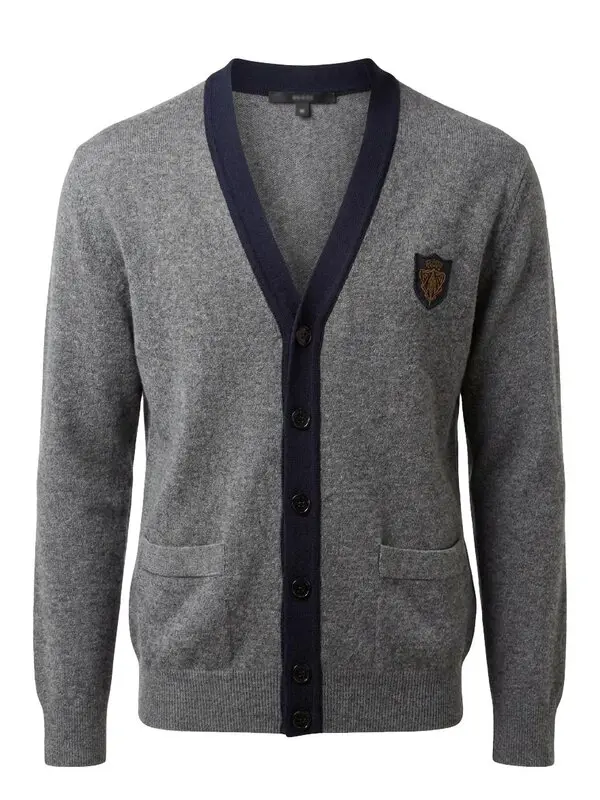 Gucci V-neck Cashmere Cardigan With Vintage Web Detail - Gray