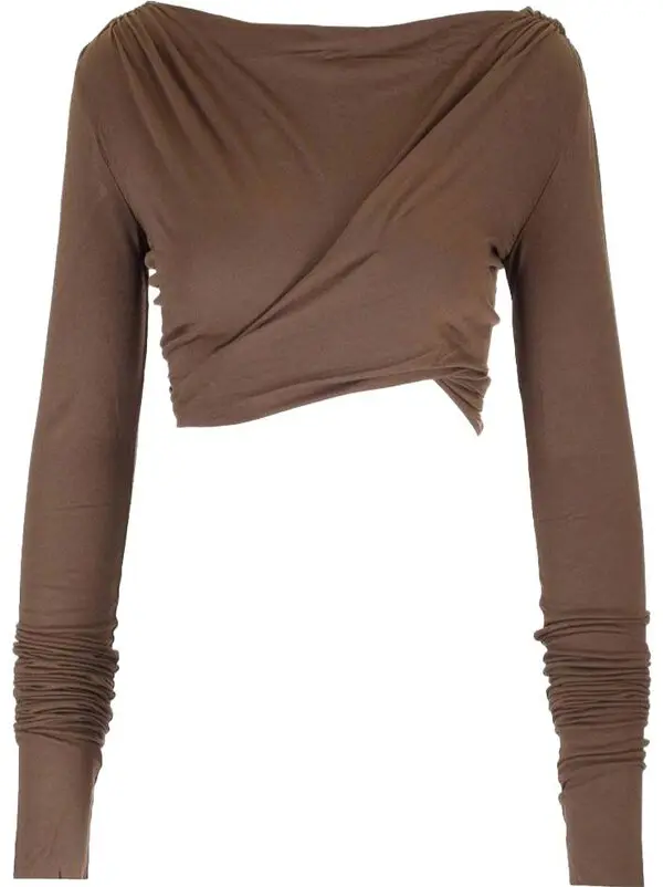 Rick Owens Asymmetrical Cropped Long Sleeve Top - Brown
