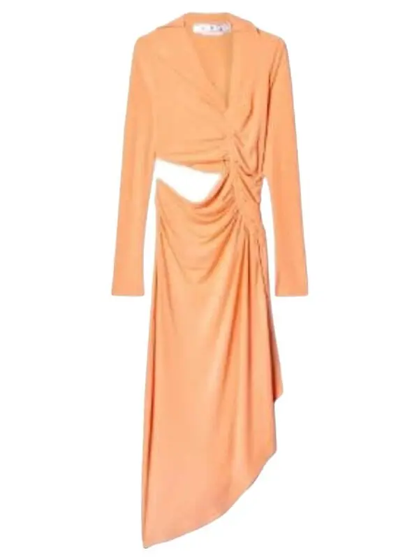 Off-White Ruched Long-sleeved Dress - Pink