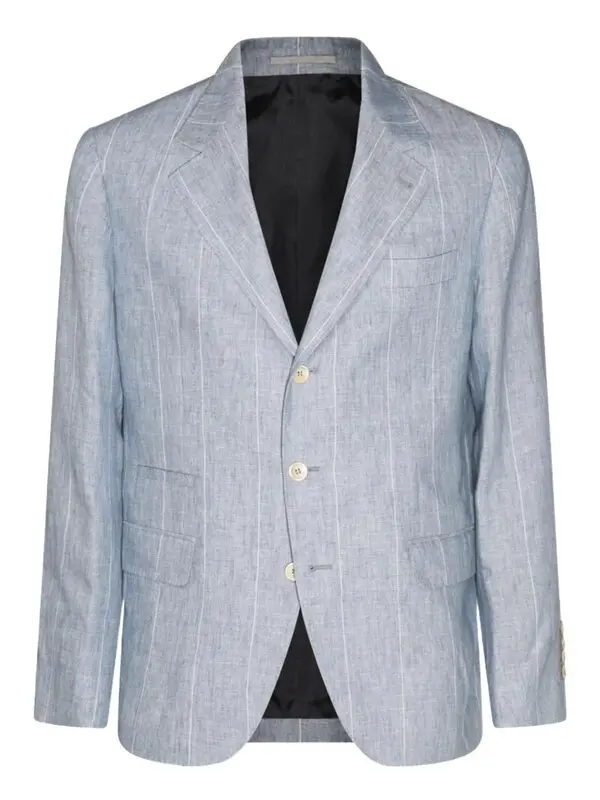Brunello Cucinelli Single Breasted Striped Blazer - Gray