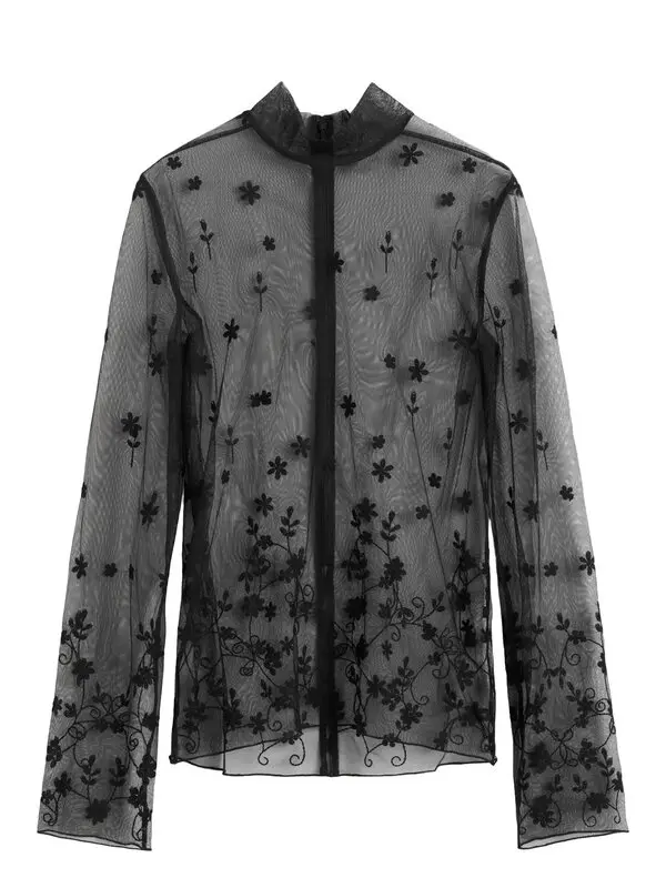 TOTEME Floral Embroidered Zip Up Shirt - Black