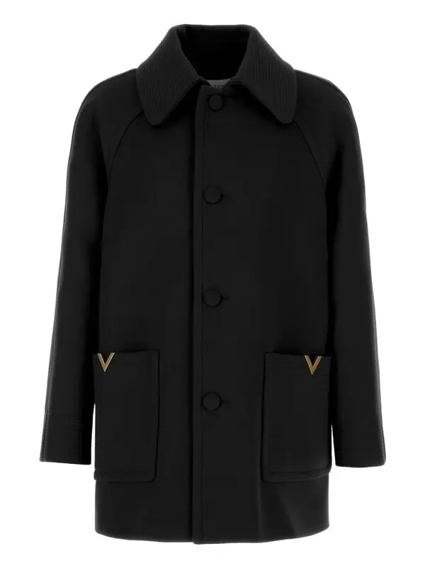 Valentino Garavani Logo Plaque Button-up Coat - Black