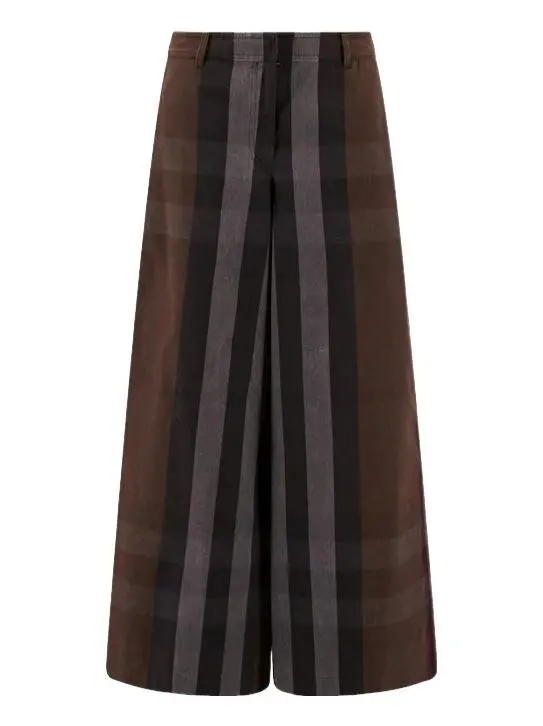 Burberry High Waist Wide Leg Trousers With Plaid Pattern - Black