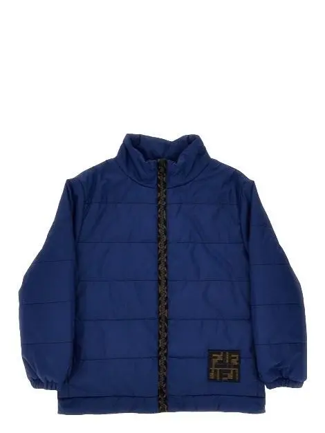 Fendi Quilted Logo Plaque Zip-up Jacket - Blue
