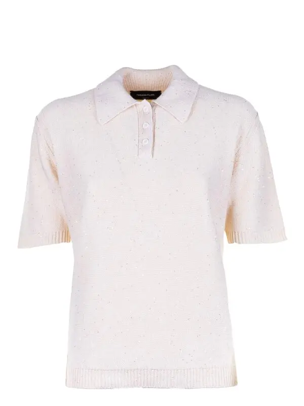 Fabiana Filippi Sequin Embellished Knitted Polo Shirt - White