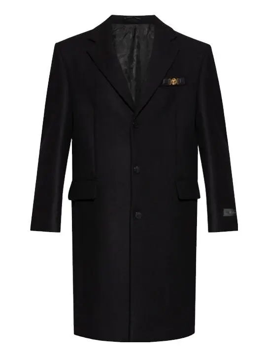 Versace Single-breasted Long Coat - Black