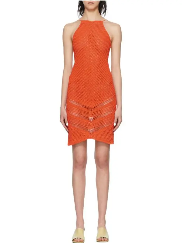 Bottega Veneta Halterneck Crocheted Mini Dress - Red