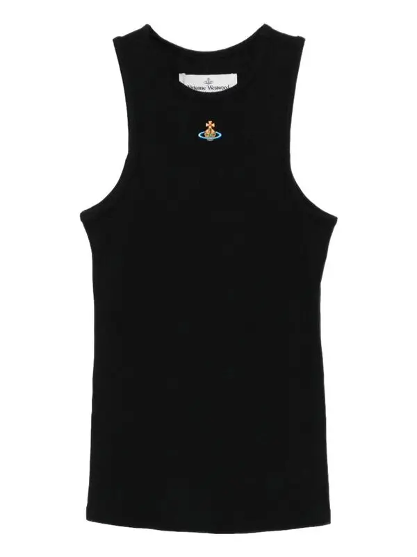 VIVIENNE WESTWOOD 90s Orb Embellished Ribbed Tank Top - Black