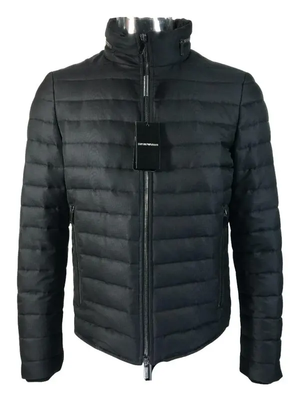 Emporio Armani Quilted Down Jacket With Stand Collar - Black