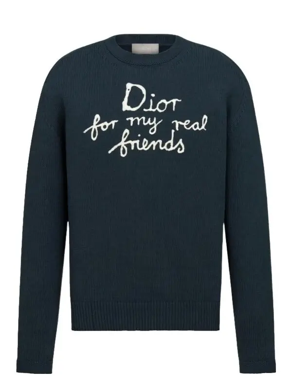 Dior Crew Neck Sweater With Chest Embroidery - Blue