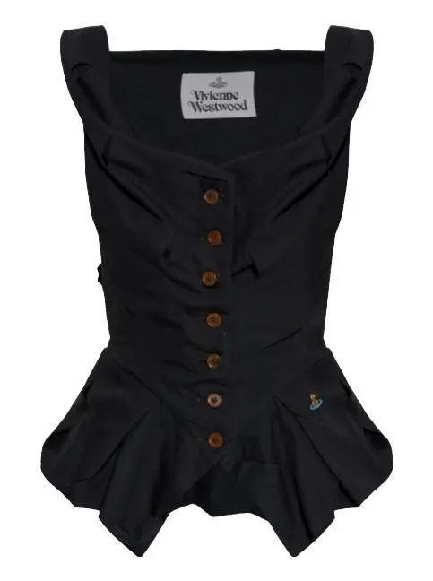 VIVIENNE WESTWOOD Logo Embroidered Buttoned Top - Black