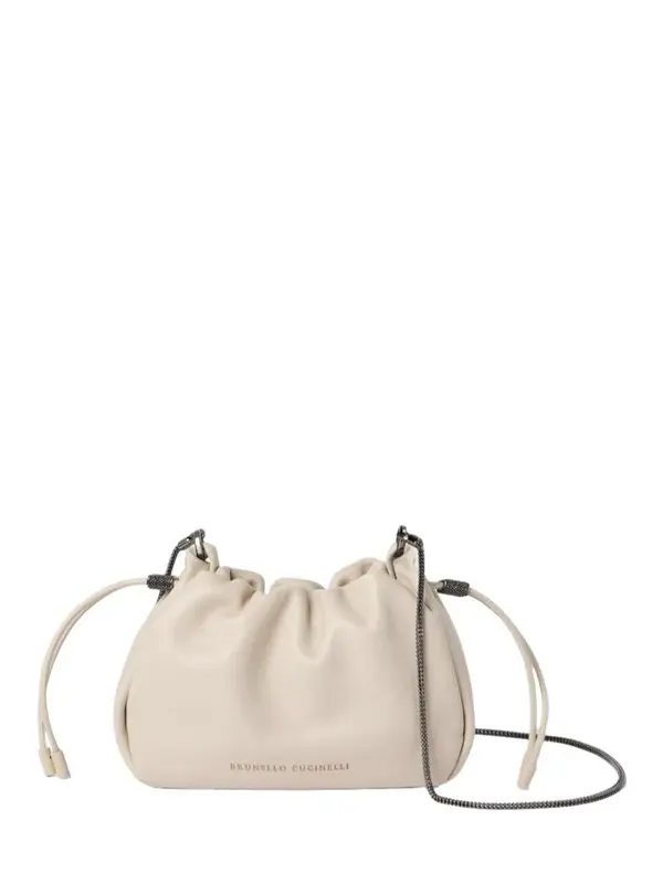 Brunello Cucinelli Mellow Drawstring Small Bucket Bag - Ivory