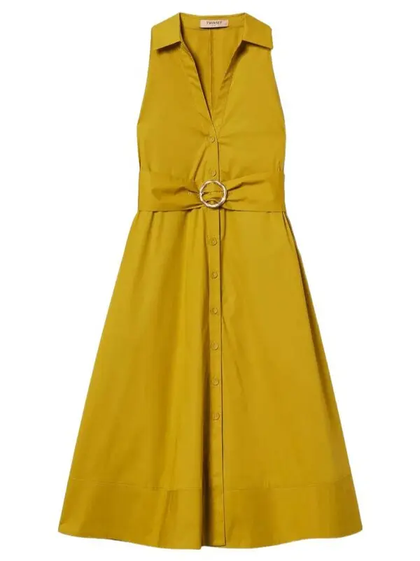 TWINSET Belted Sleeveless Shirt Dress - Brown