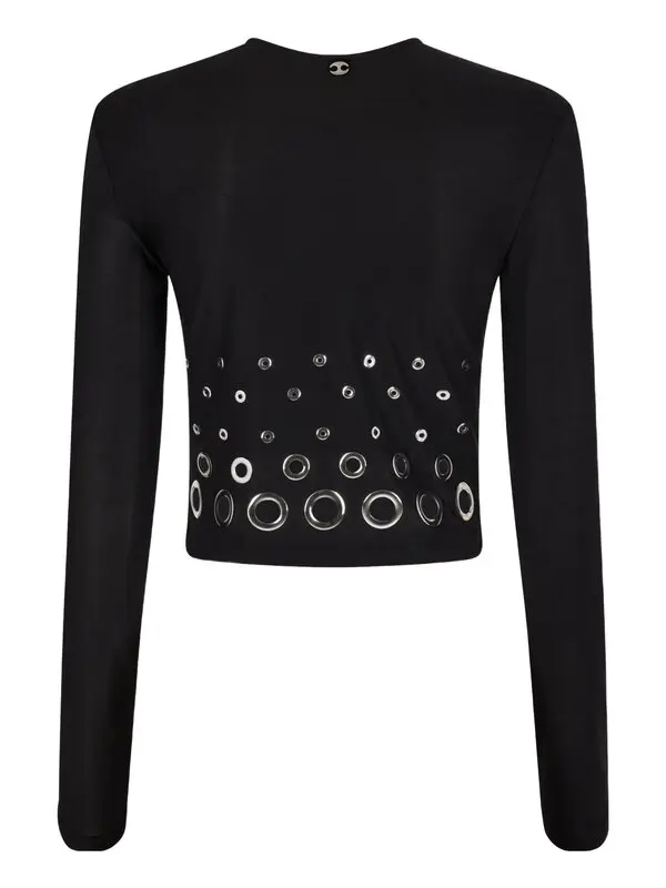 Rabanne Cropped Eyelet Logo Plaque Top - Black