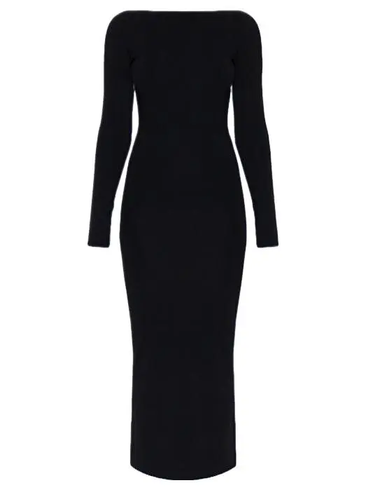 ENTIRE STUDIOS Long Sleeve Boatneck Midi Dress - Black