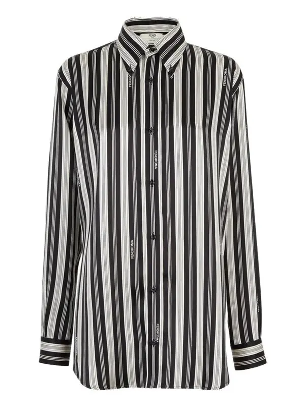 Fendi Striped Collared Long-sleeve Shirt - Black