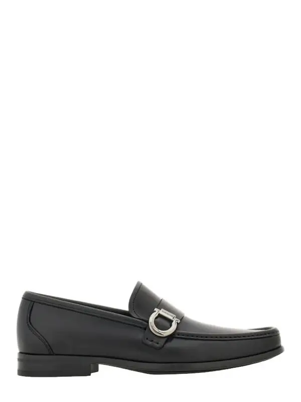 FERRAGAMO Gancini Plaque Slip-on Loafers - Black