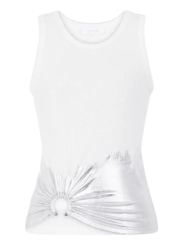 Rabanne Ribbed Tank Top With Metallic Detail - White