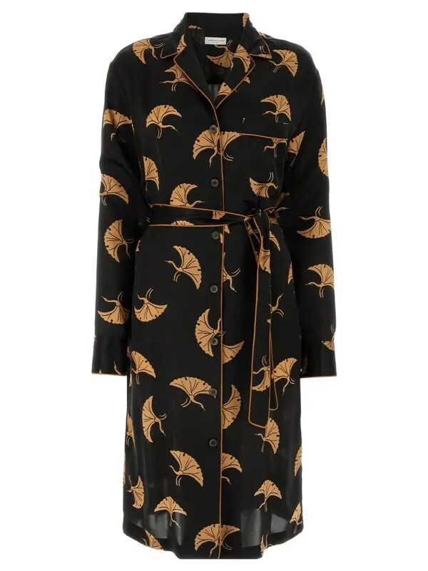 Dries Van Noten Printed Long-sleeved Midi Dress - Black