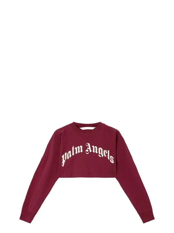 Palm Angels Curved Logo Cropped Long Sleeve Top - Burgundy Red-rice White