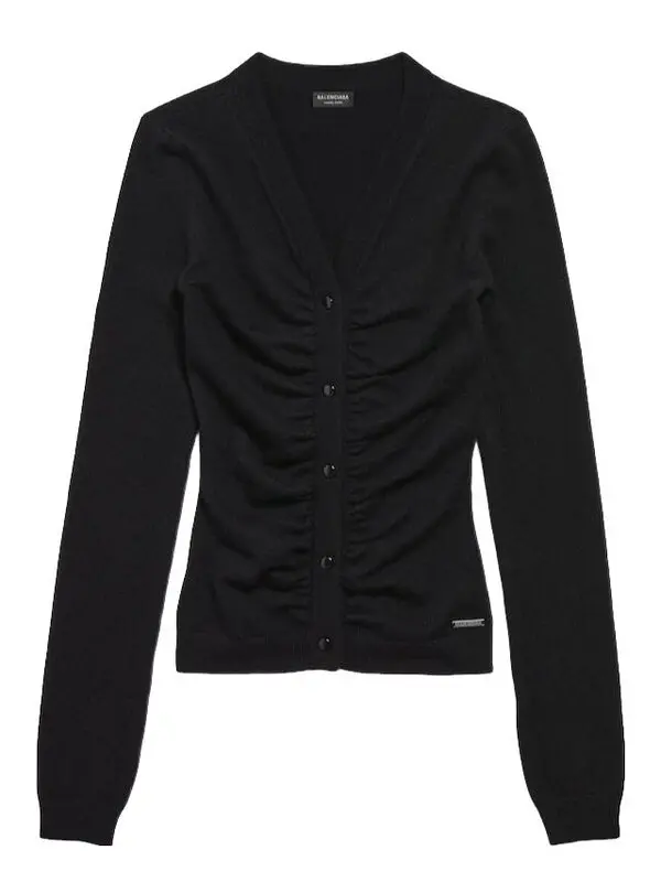 Balenciaga V-neck Ruched Knitted Cardigan - Black