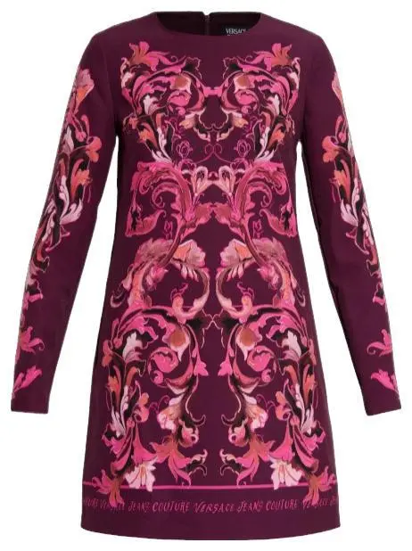 Versace Barocco Print Long Sleeve Mini Dress - Red
