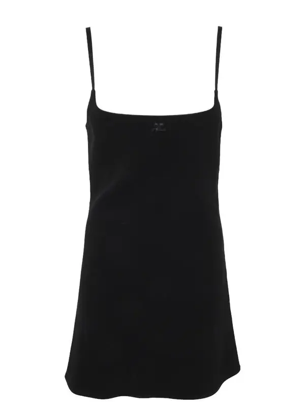 COURREGES Courrèges A-line Dress With Square Neckline And Embroidered Logo - Black
